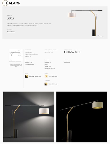 LED metal floor lamp with swing arm ARIA By Italamp design Stefano Traverso