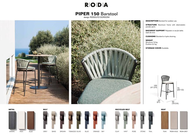 PIPER 150 | Stool Piper Collection By RODA design Rodolfo Dordoni