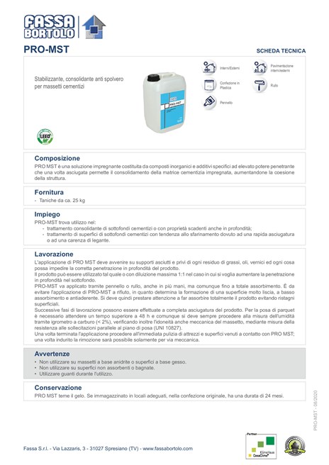 Stabilizzante consolidante anti spolvero per massetti PRO-MST - FASSA