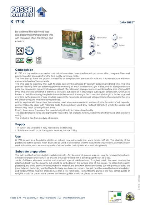 Fibre-reinforced and special plaster K 1710 By FASSA