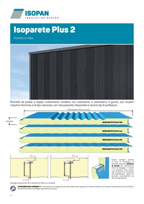 Pannello metallico coibentato per pareti ISOPARETE PLUS 2 By ISOPAN