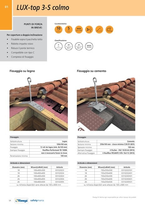 Gancio di sicurezza per linea vita LUX - TOP 3S COLMO - Riwega