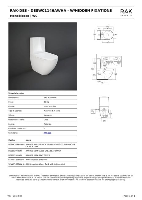 RAK-DES | Wc monoblocco Collezione Rak-Des By RAK Ceramics