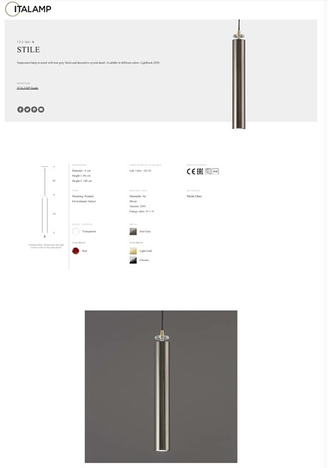 LED direct light metal pendant lamp STILE By Italamp