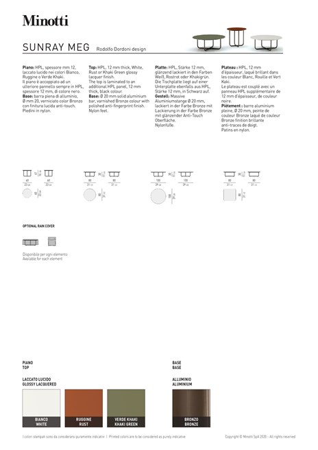 Round garden side table SUNRAY MEG Sunray Collection By Minotti design Rodolfo Dordoni