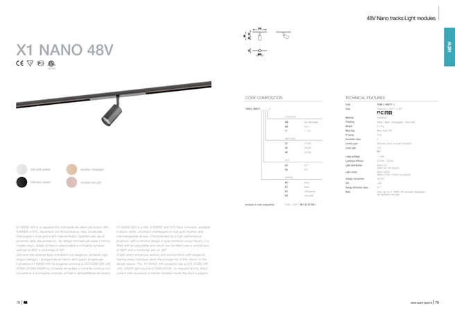 LED aluminium Track-Light X1 NANO 48V By Buzzi & Buzzi