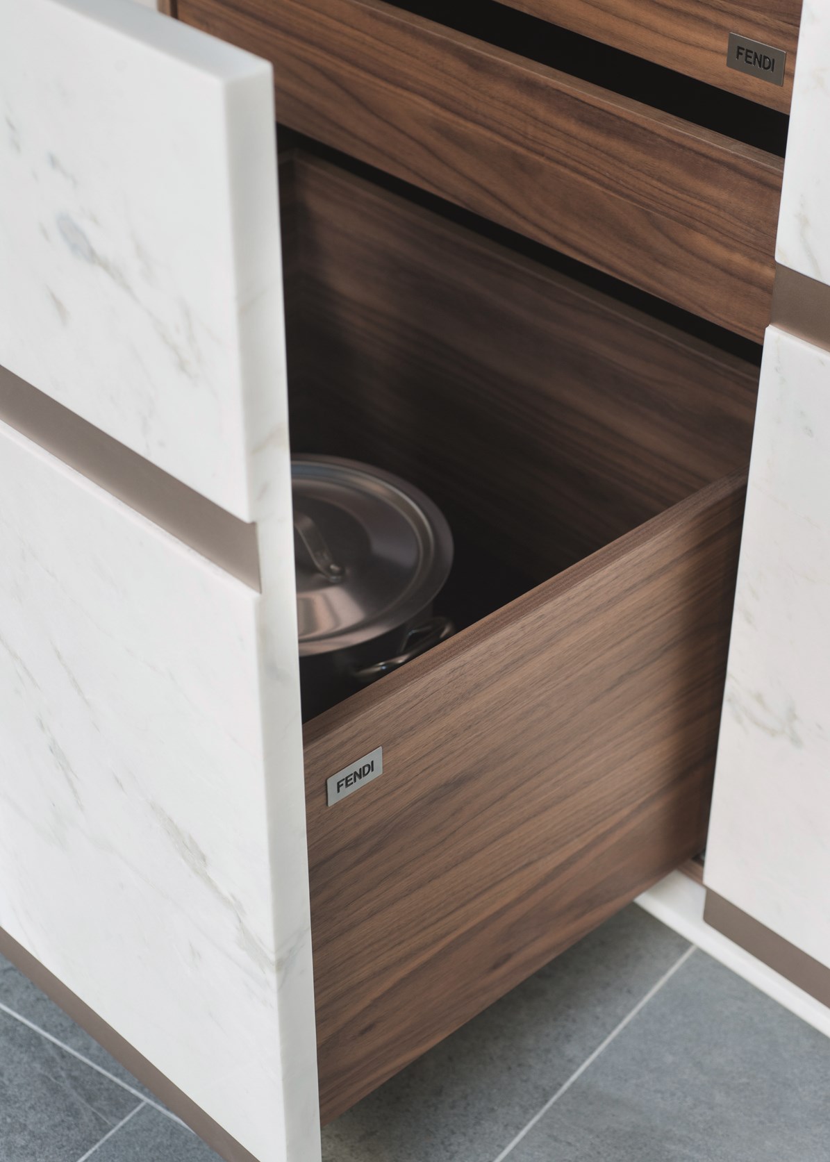 Marble + metal. The new Fendi kitchen