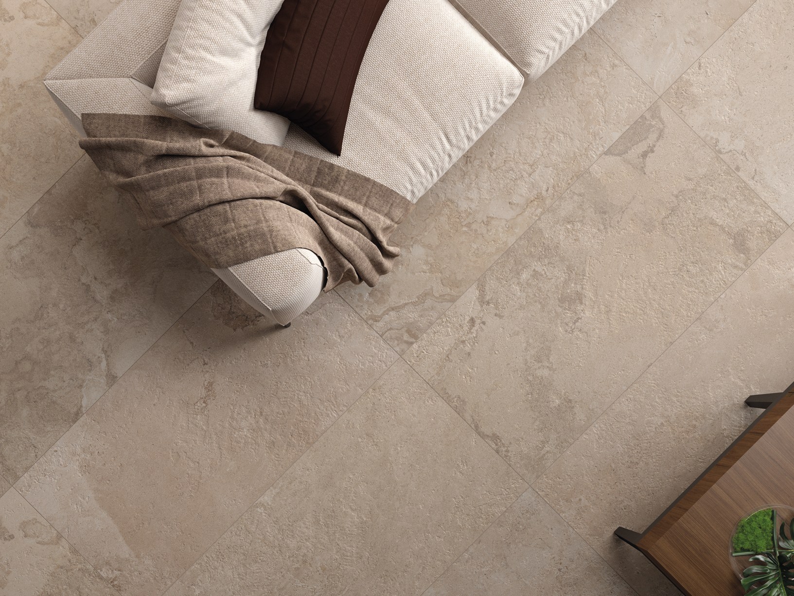 Large-size ceramic panels with rustic-chic touch