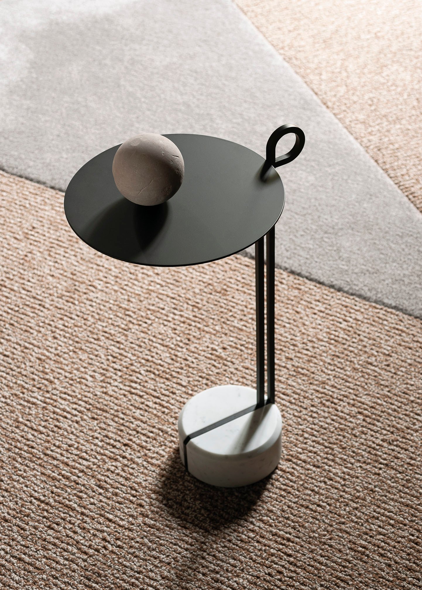 Bross coffee table in steel, marble and wood.