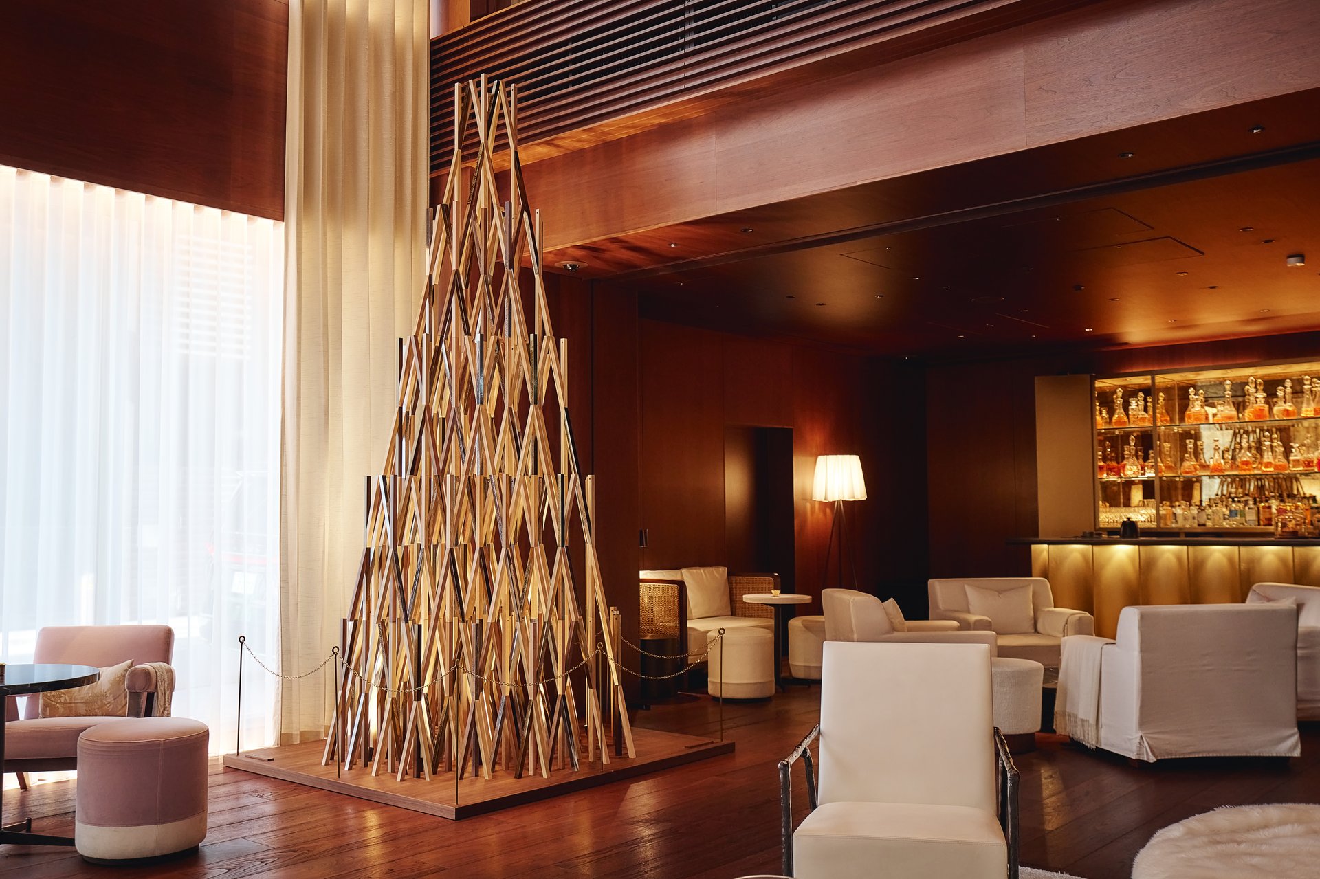 Kengo Kuma designs two signature Christmas trees for Tokyo EDITION lobbies
