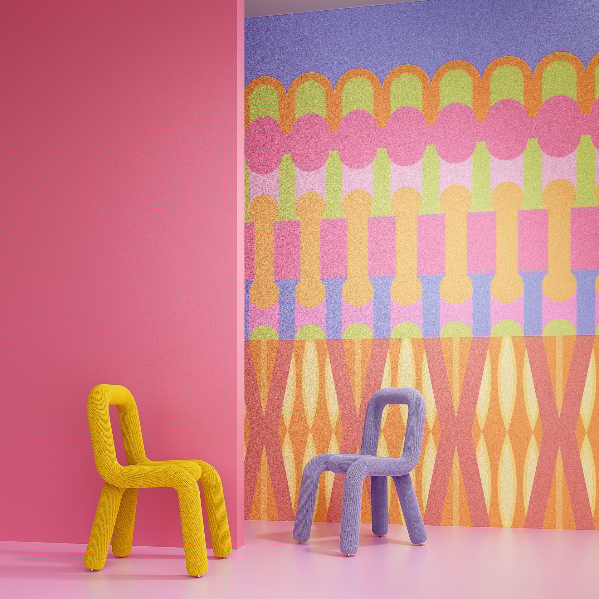 Colorful wallpapers and fabrics by Momentum and Yinka Ilori at Neocon 2024