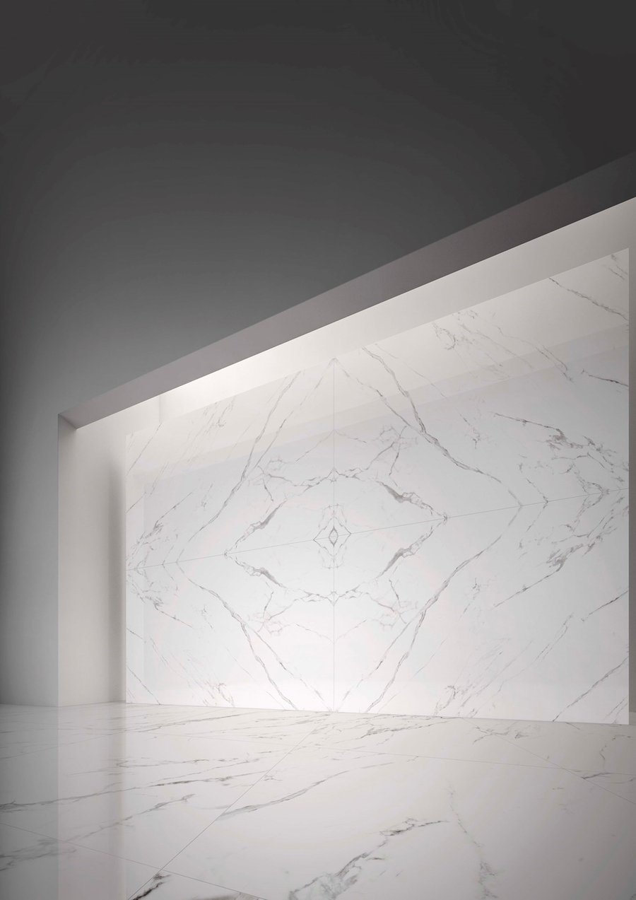 Continuous surfaces with marble, stone or concrete effect