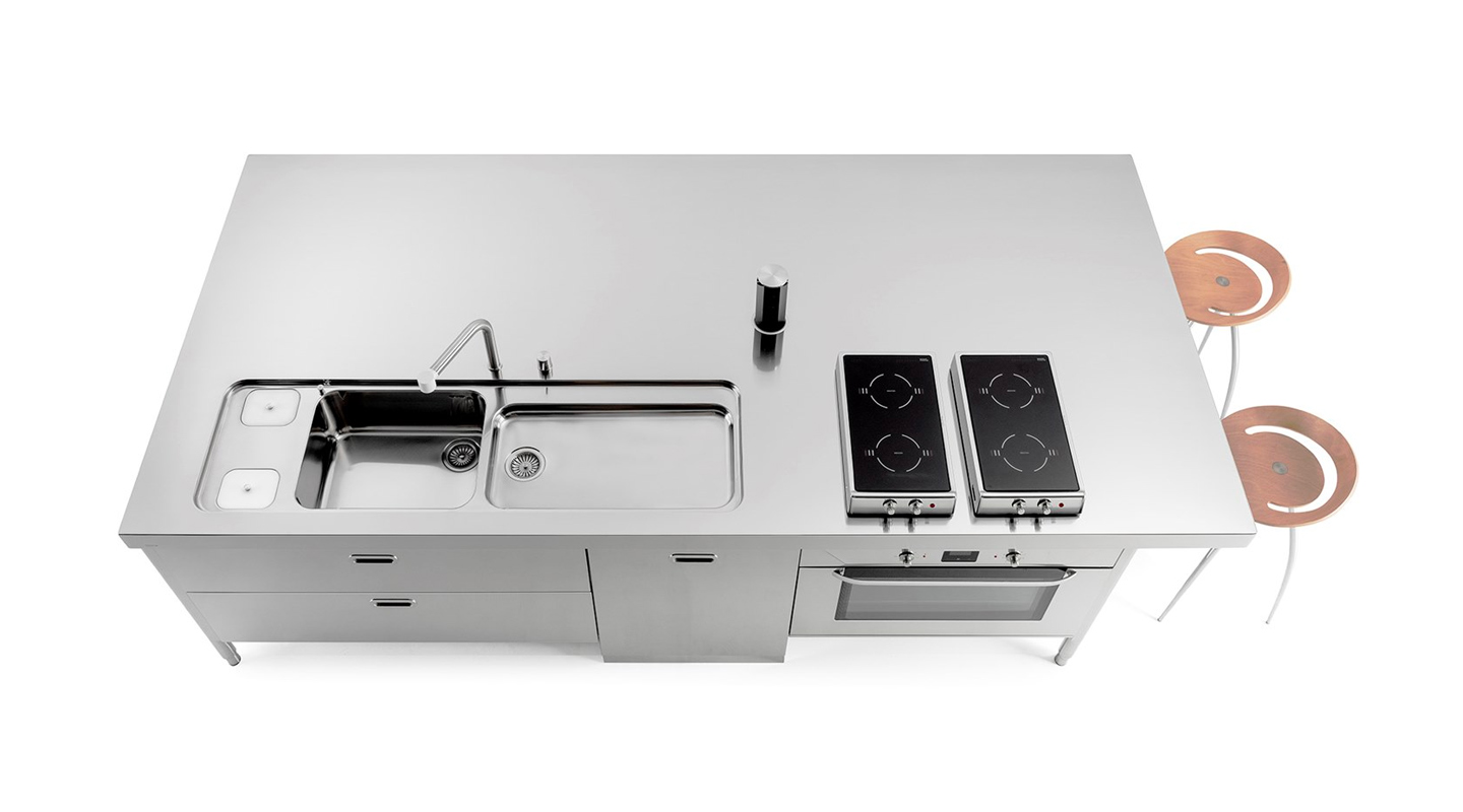 New kitchen island with snack area by Alpes Inox
