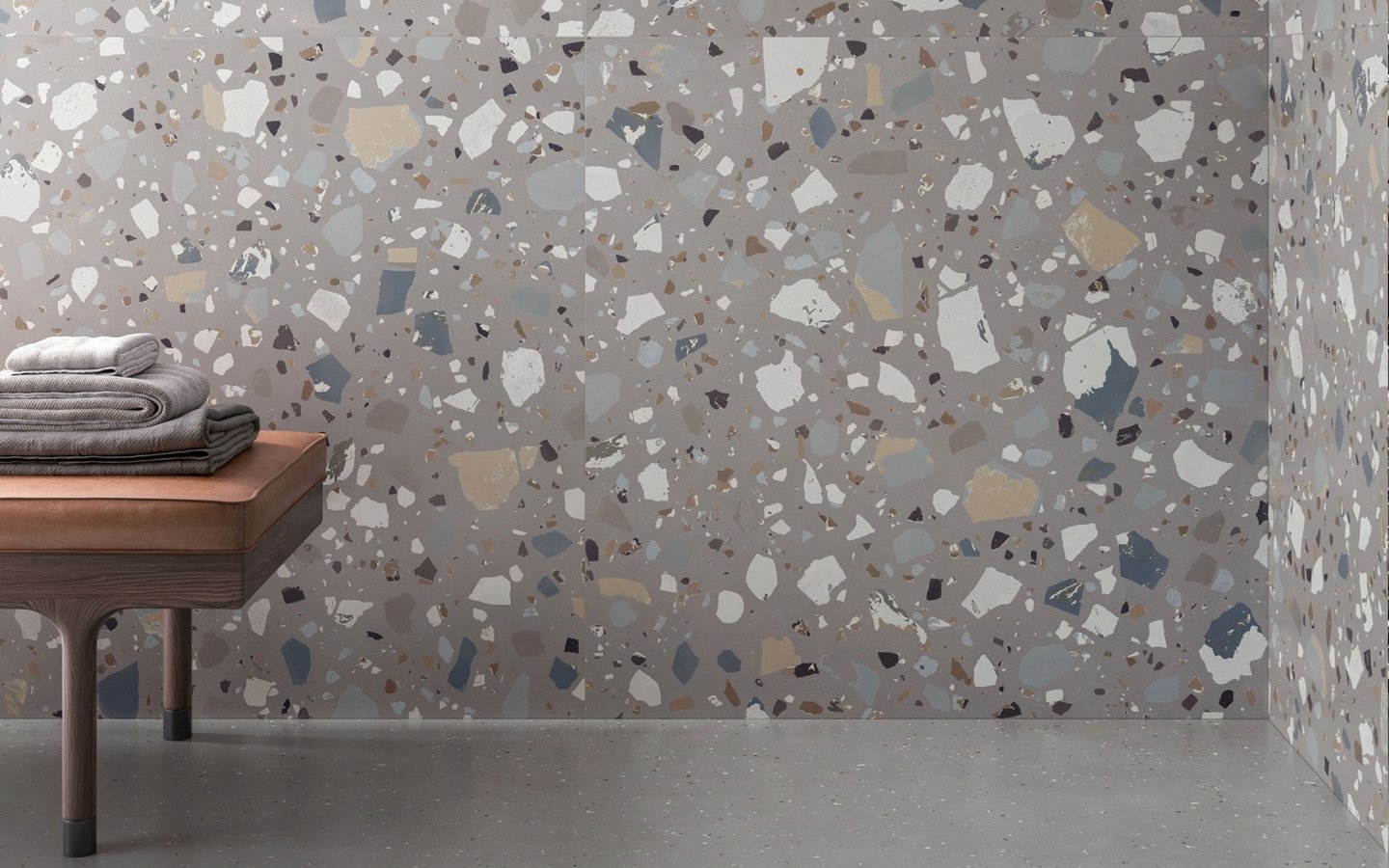 Ceramica Sant'Agostino Deconcrete: the timeless concrete terrazzo in porcelain stoneware