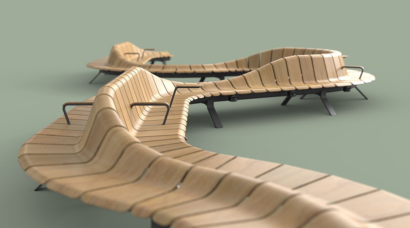 Modular beam seating for public spaces: Ascent series by Green ...