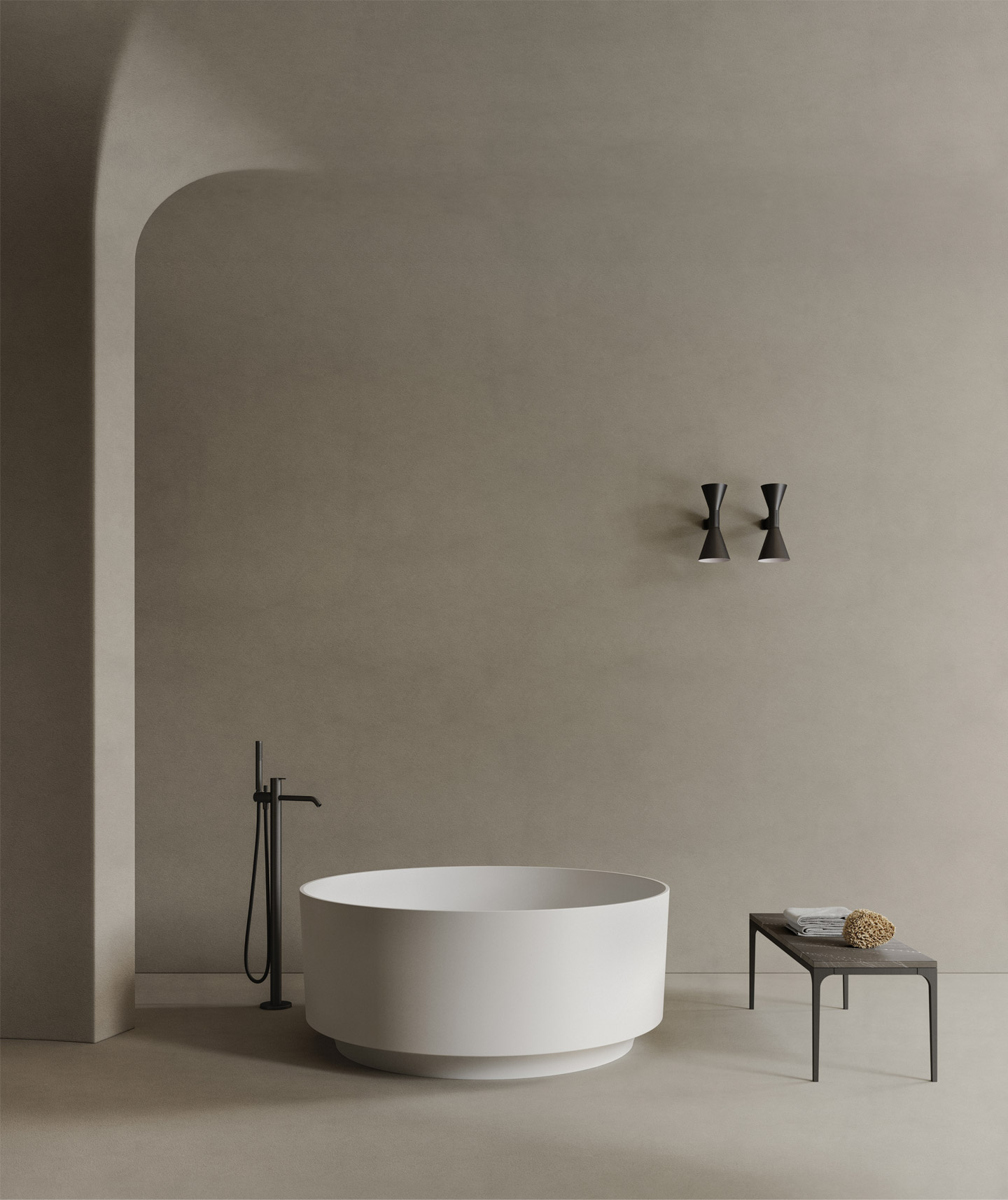 Inbani, Grate washbasins: a continuing contrast between light and shadow