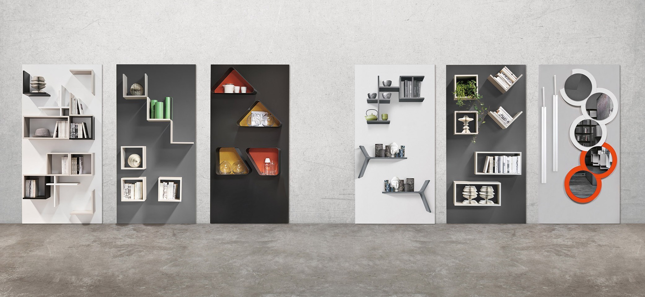 A magnetic wall system which can be fitted with shelves and accessories