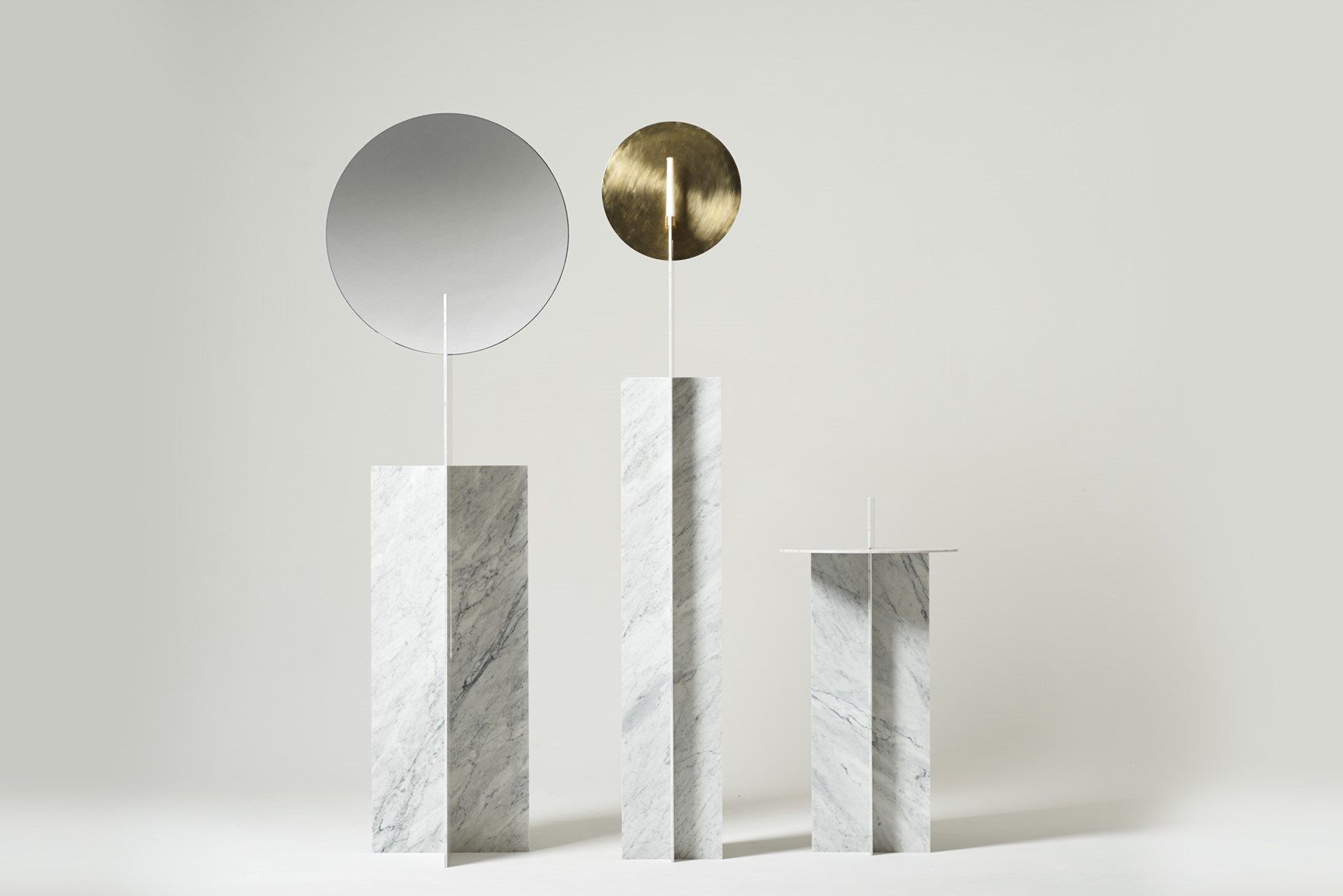 'Material Collisions'. Marble-Mirror Architectural Sculptures