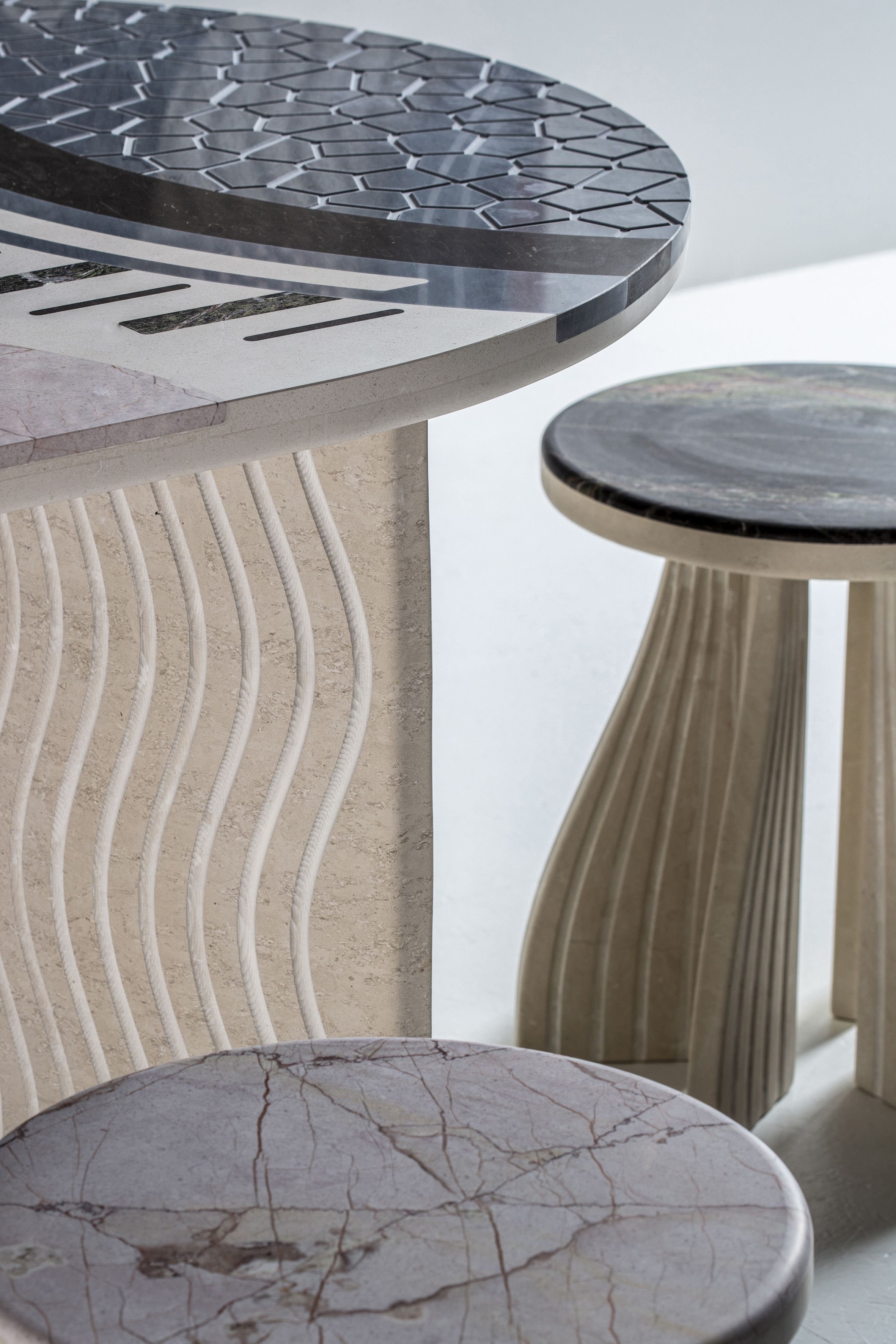 Lithea inlaid marble furniture and wall coverings by Elena Salmistraro