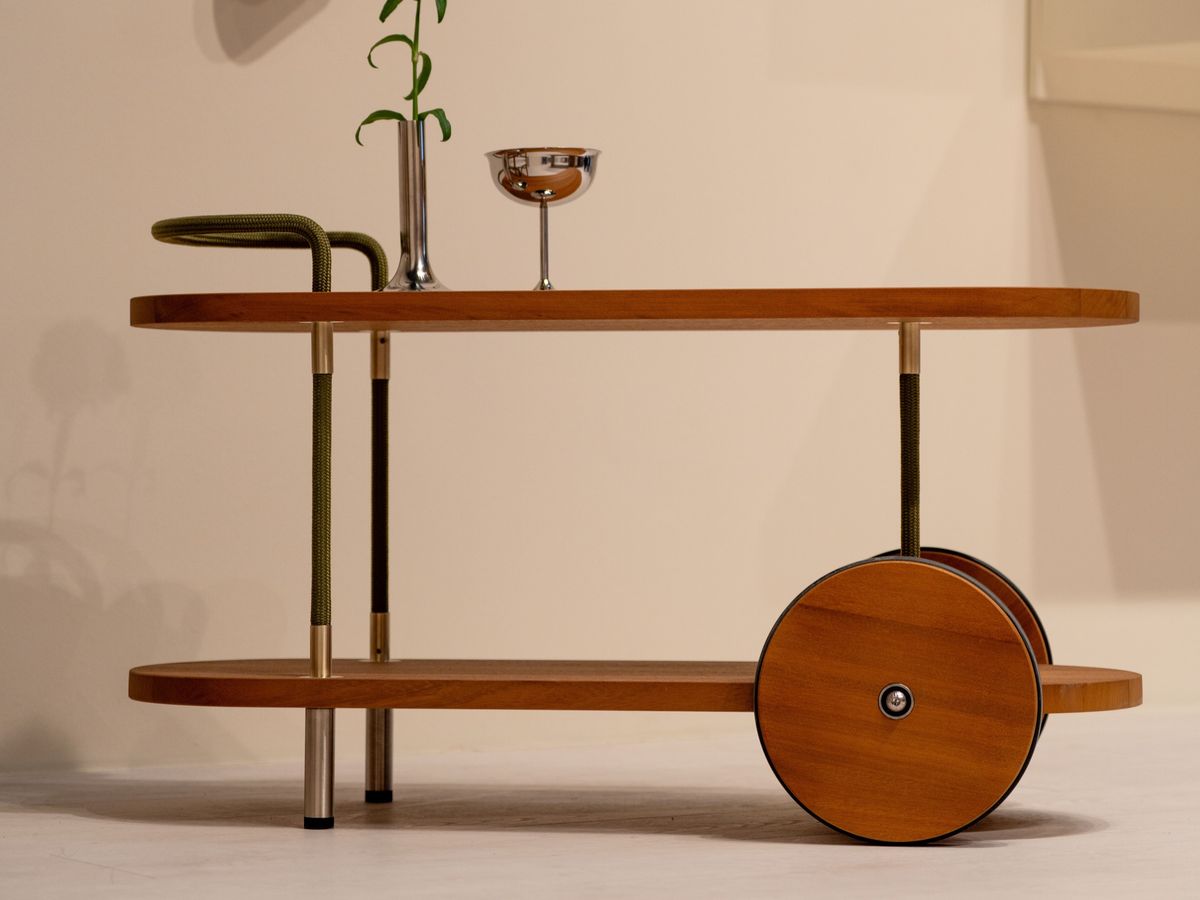 Guglielmi stainless steel taps with wire and iroko wood