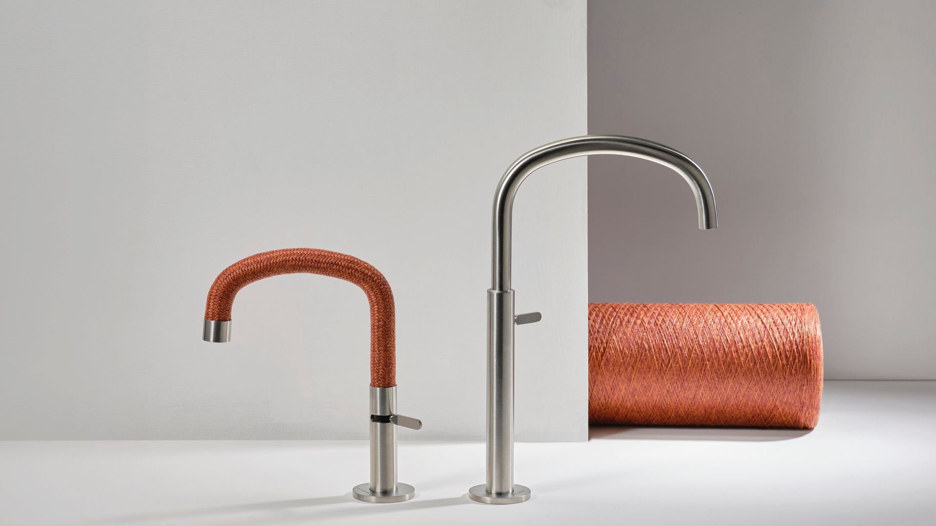 Guglielmi stainless steel taps with wire and iroko wood