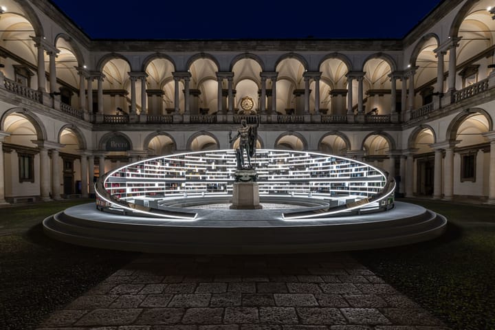 Fuorisalone 2025: the Library of Light installation at Pinacoteca di Brera