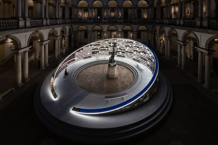Fuorisalone 2025: the Library of Light installation at Pinacoteca di Brera