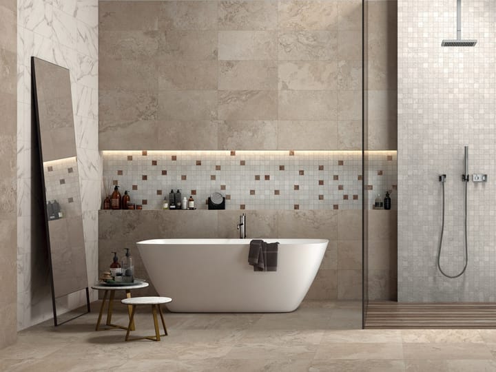 Large-size ceramic panels with rustic-chic touch