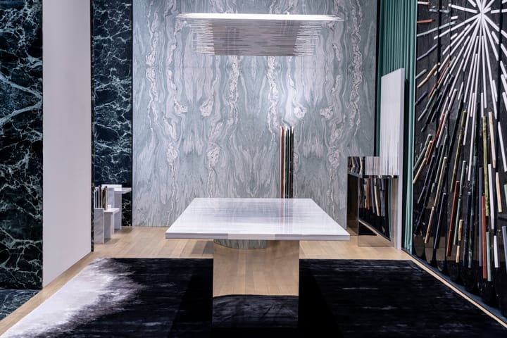 Budri marble furnishings and coverings designed by Gwenael Nicolas
