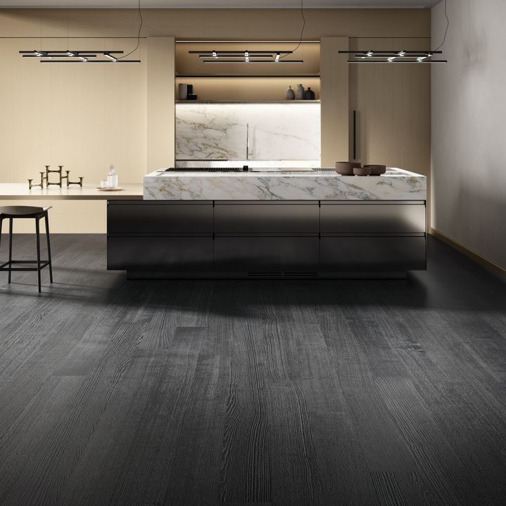 Listone Giordano sustainable parquet in natural wood and graphite