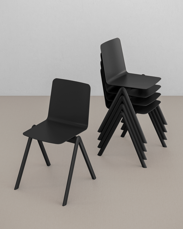The Midj stackable chair, recyclable and easy to assemble