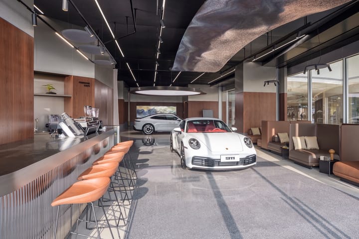 laCividina Node+ modular sofas for the new Porsche showroom by UNStudio