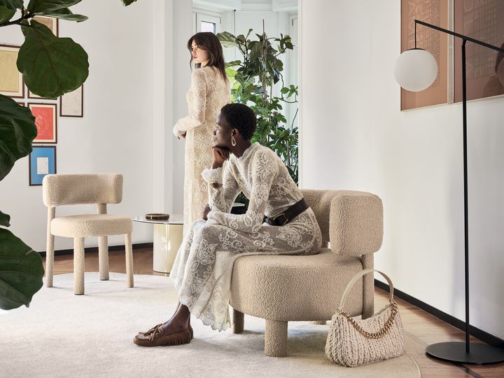 Twinset knitwear adorns Calligaris’ Glen Soft chairs