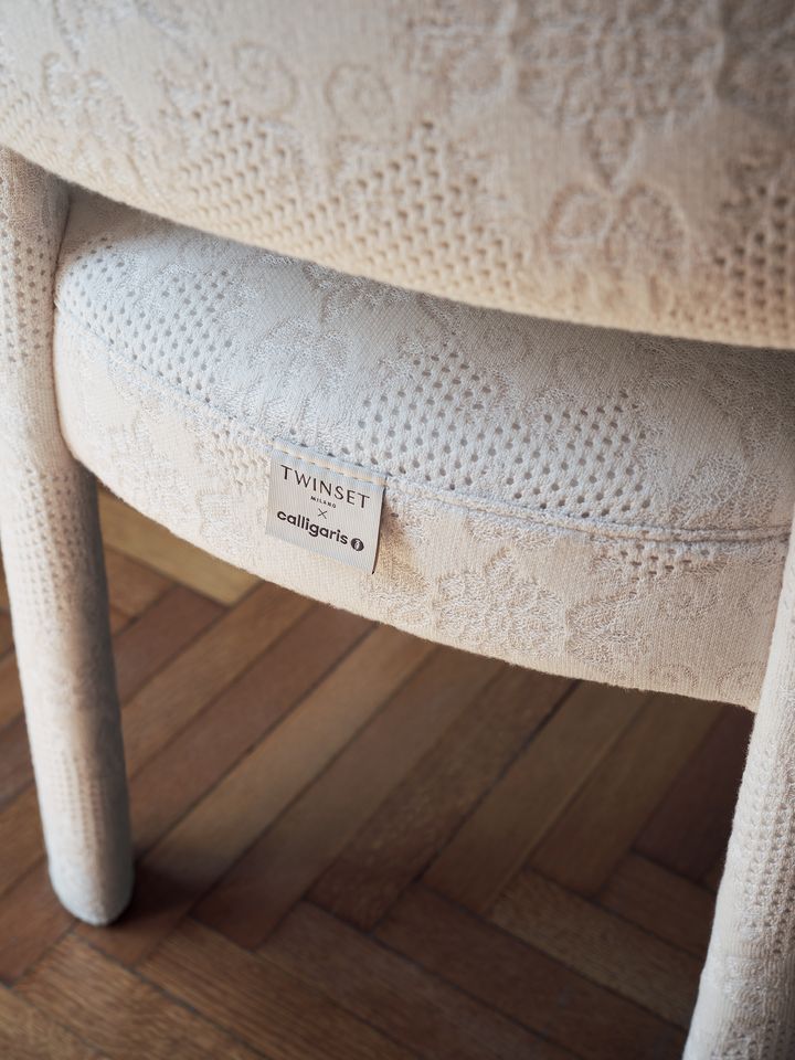 Twinset knitwear adorns Calligaris’ Glen Soft chairs