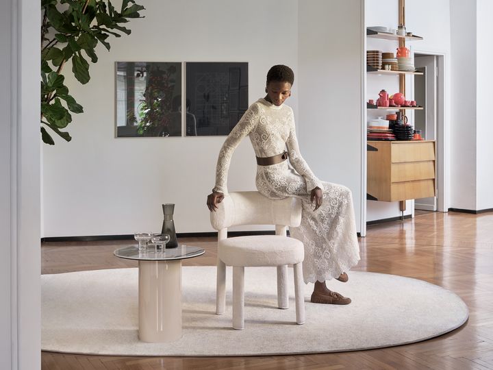 Twinset knitwear adorns Calligaris’ Glen Soft chairs
