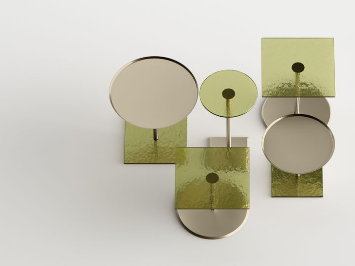 The Updown side tables by Tonelli Design in colored glass and champagne ...