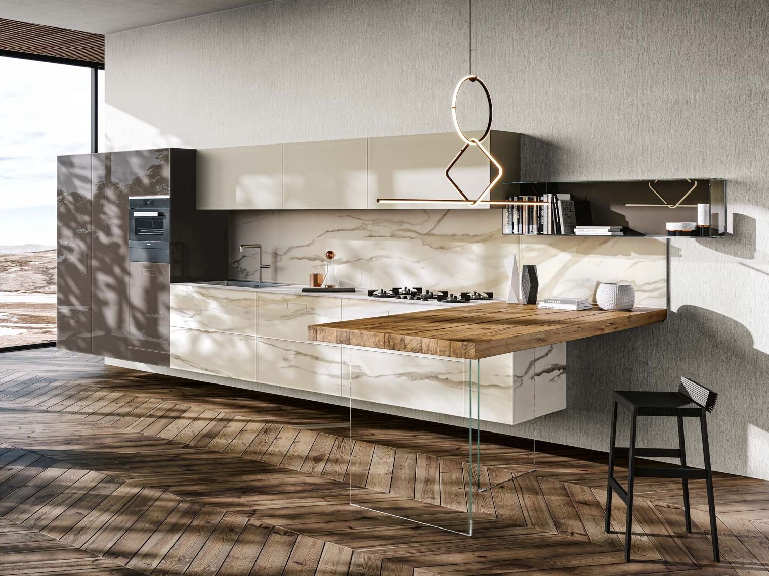 36E8 MARBLE XGLASS | Kitchen with peninsula 36e8 Collection By Lago ...