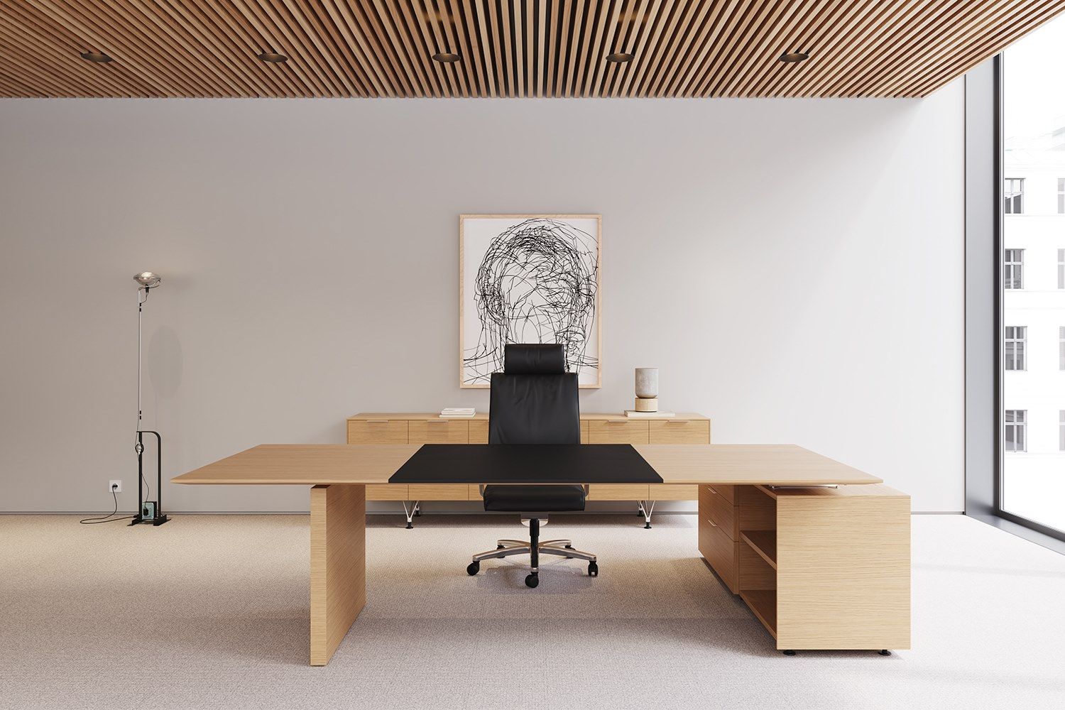 A2 DIRECTIONAL Rectangular wood veneer office desk with shelves By BK ...