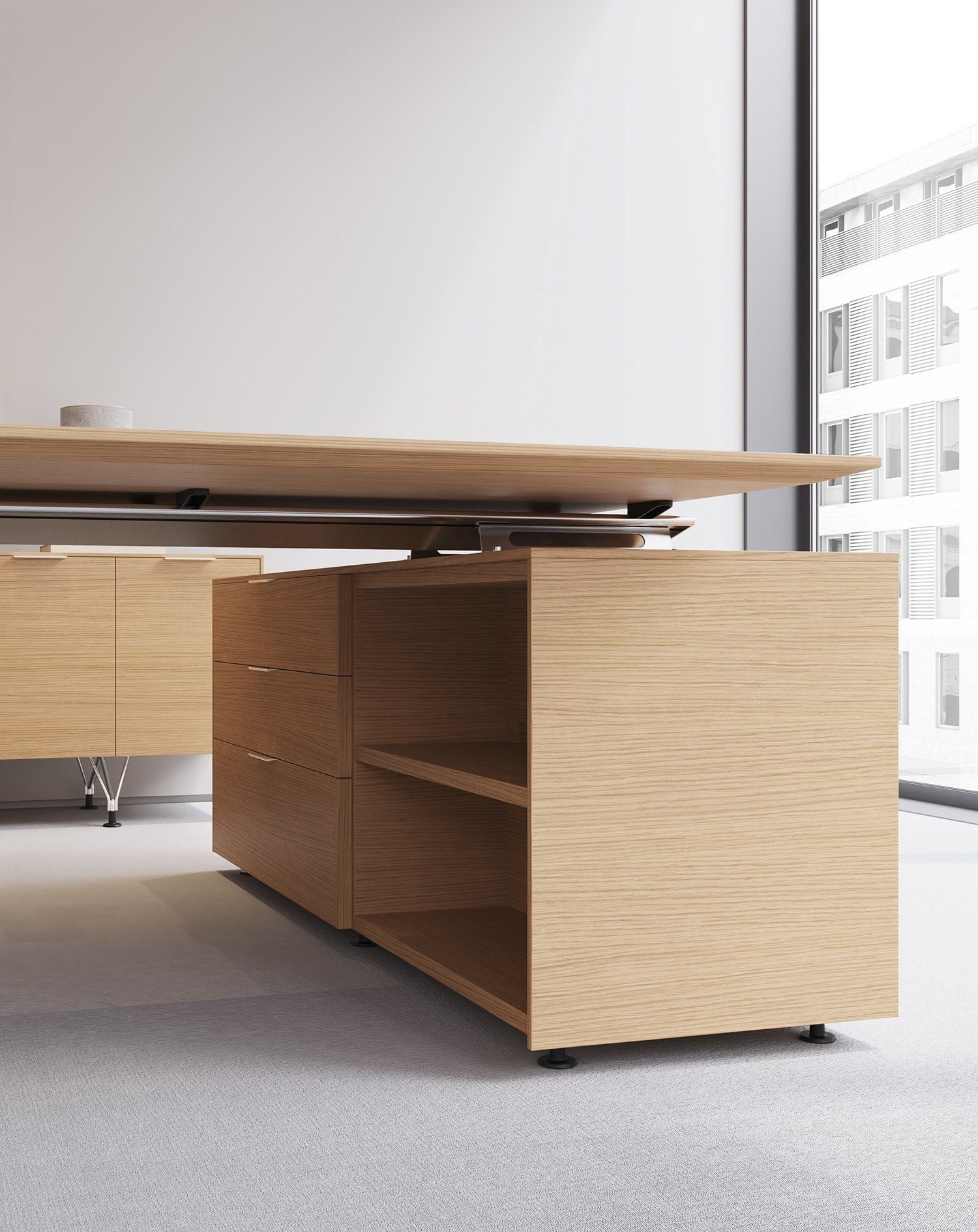 A2 DIRECTIONAL Rectangular wood veneer office desk with shelves By BK ...