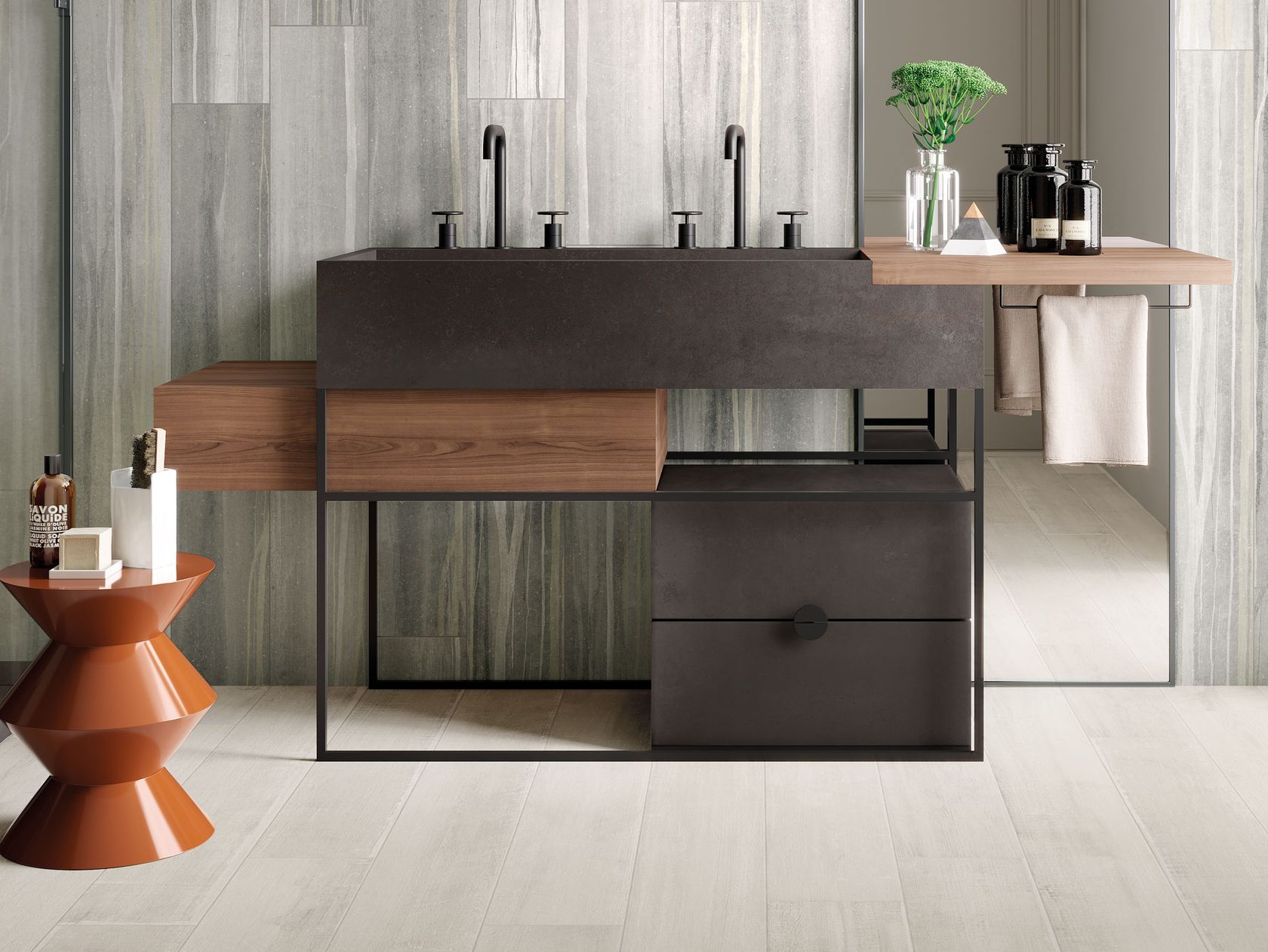 Floor-standing double porcelain stoneware vanity unit ACQUA A By ...