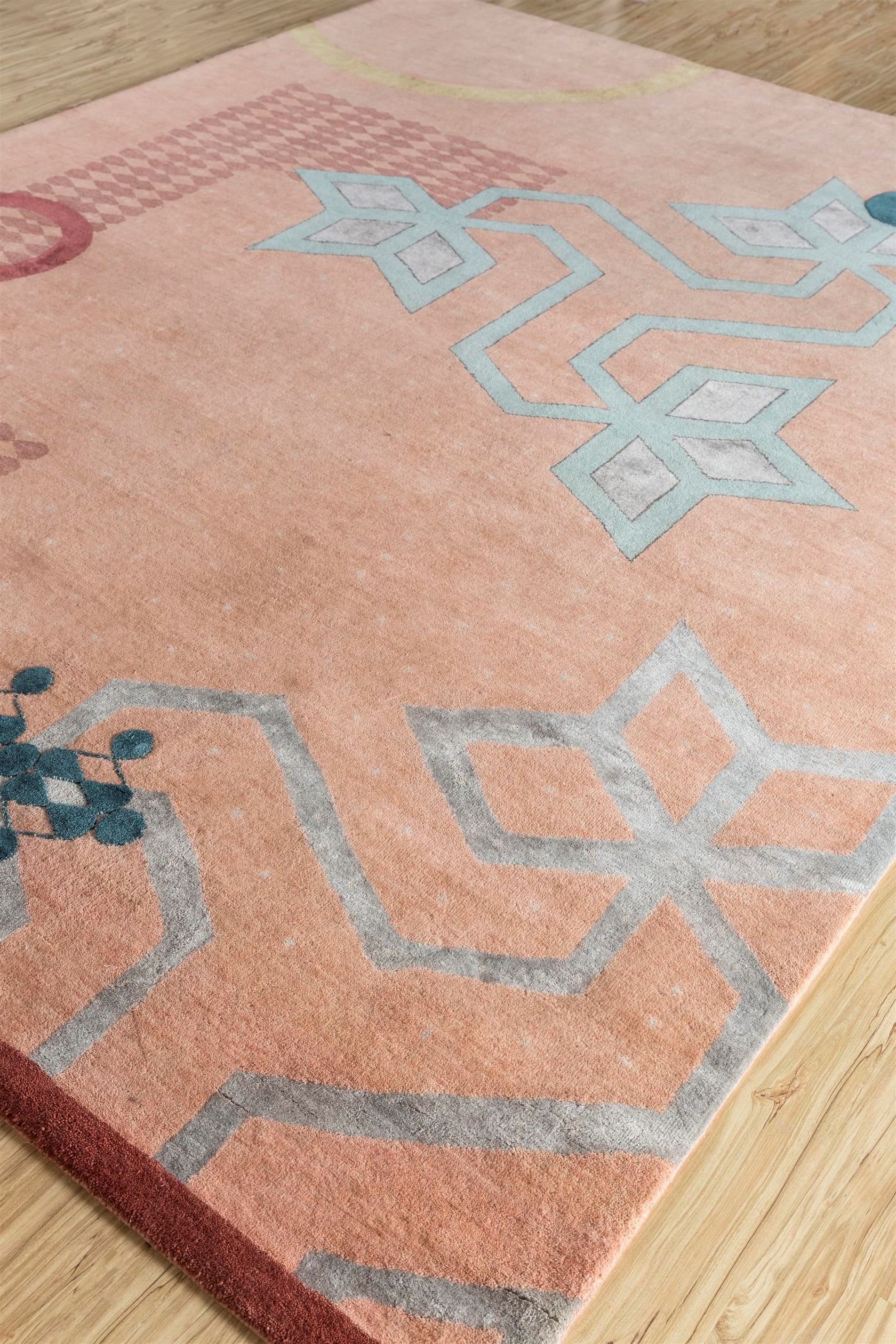 Handmade rectangular wool and bamboo silk rug AKWB-7002 SMOKY SALMON ...