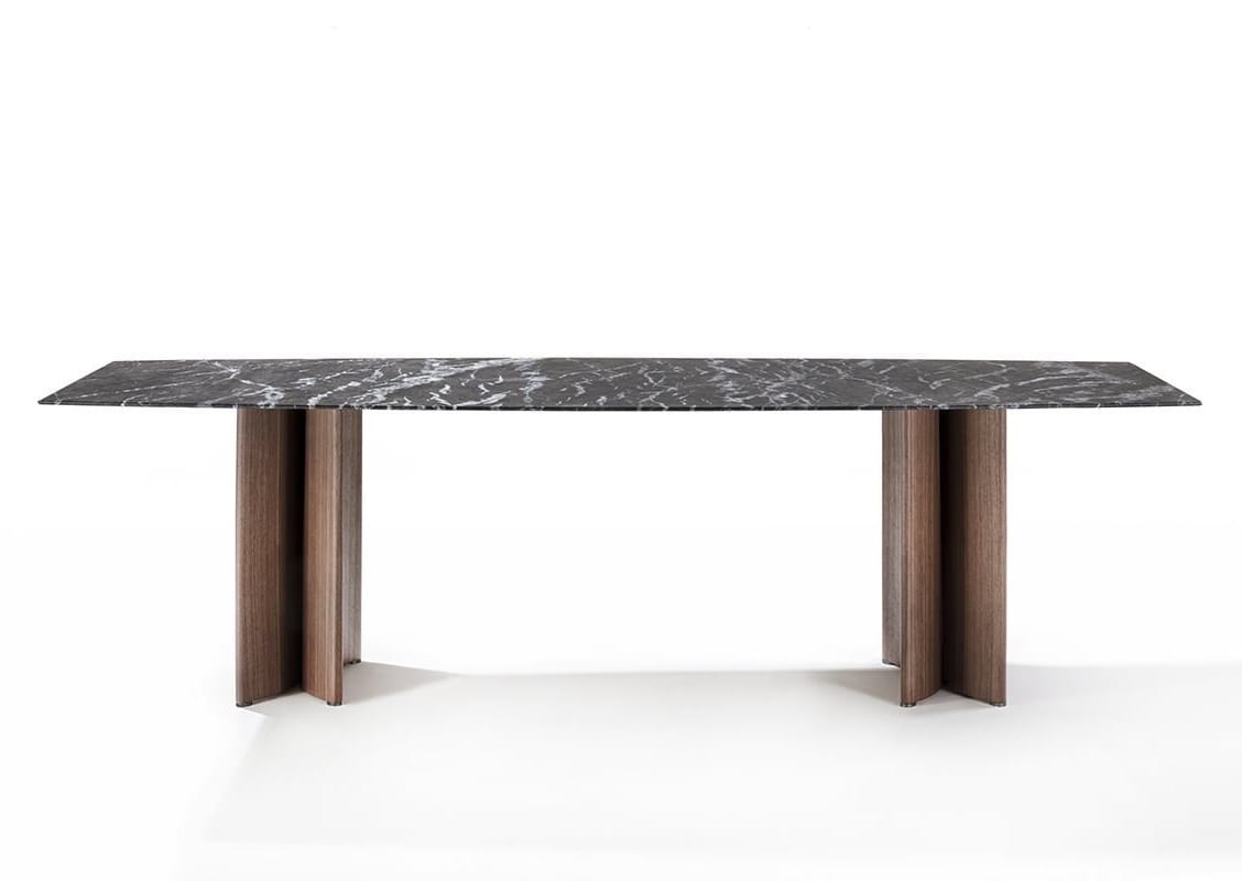 TWENTY Rectangular marble table and canaletta walnut base By Porada ...
