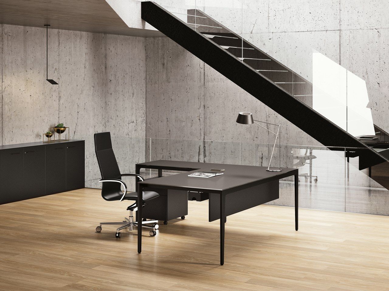 ALPLUS L-shaped etched glass office desk By FREZZA | design Marco Zito
