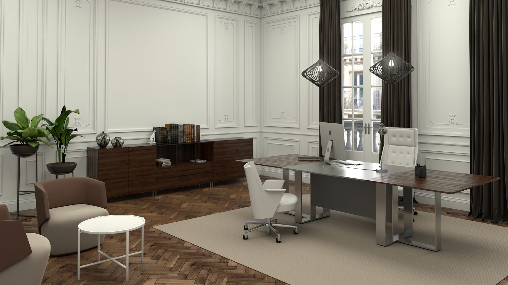 ALTAGAMMA Wood and glass executive desk with cable management By ESTEL ...