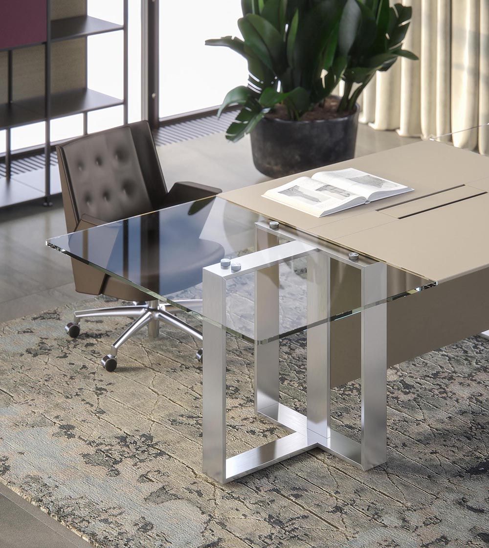 ALTAGAMMA Wood and glass executive desk with cable management By ESTEL ...