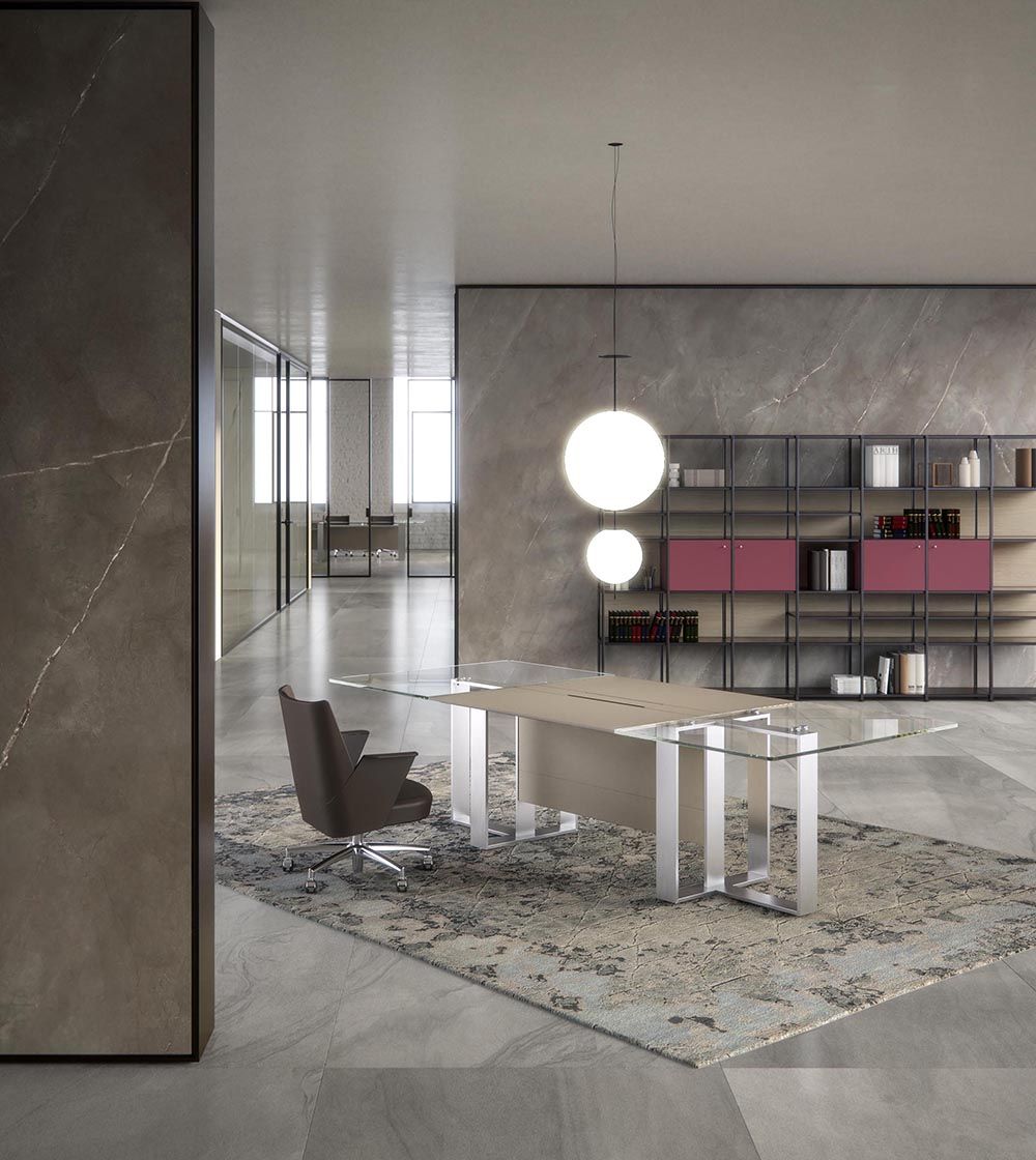 ALTAGAMMA Wood and glass executive desk with cable management By ESTEL ...