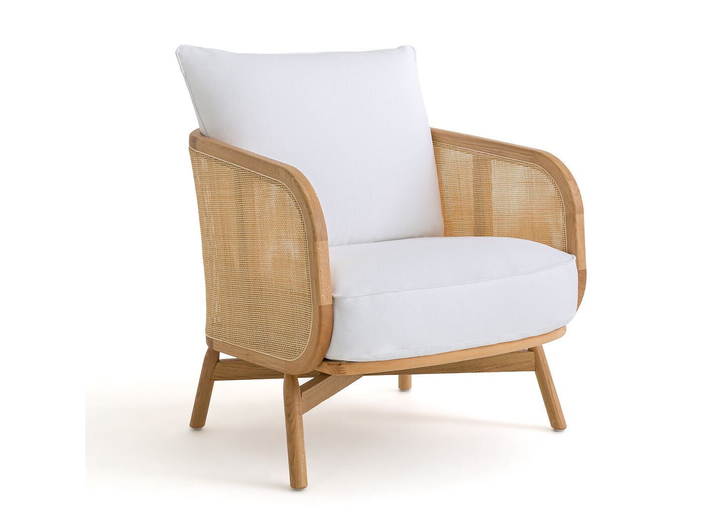 CORNELIUS Wicker and fabric armchair with armrests By AMPM