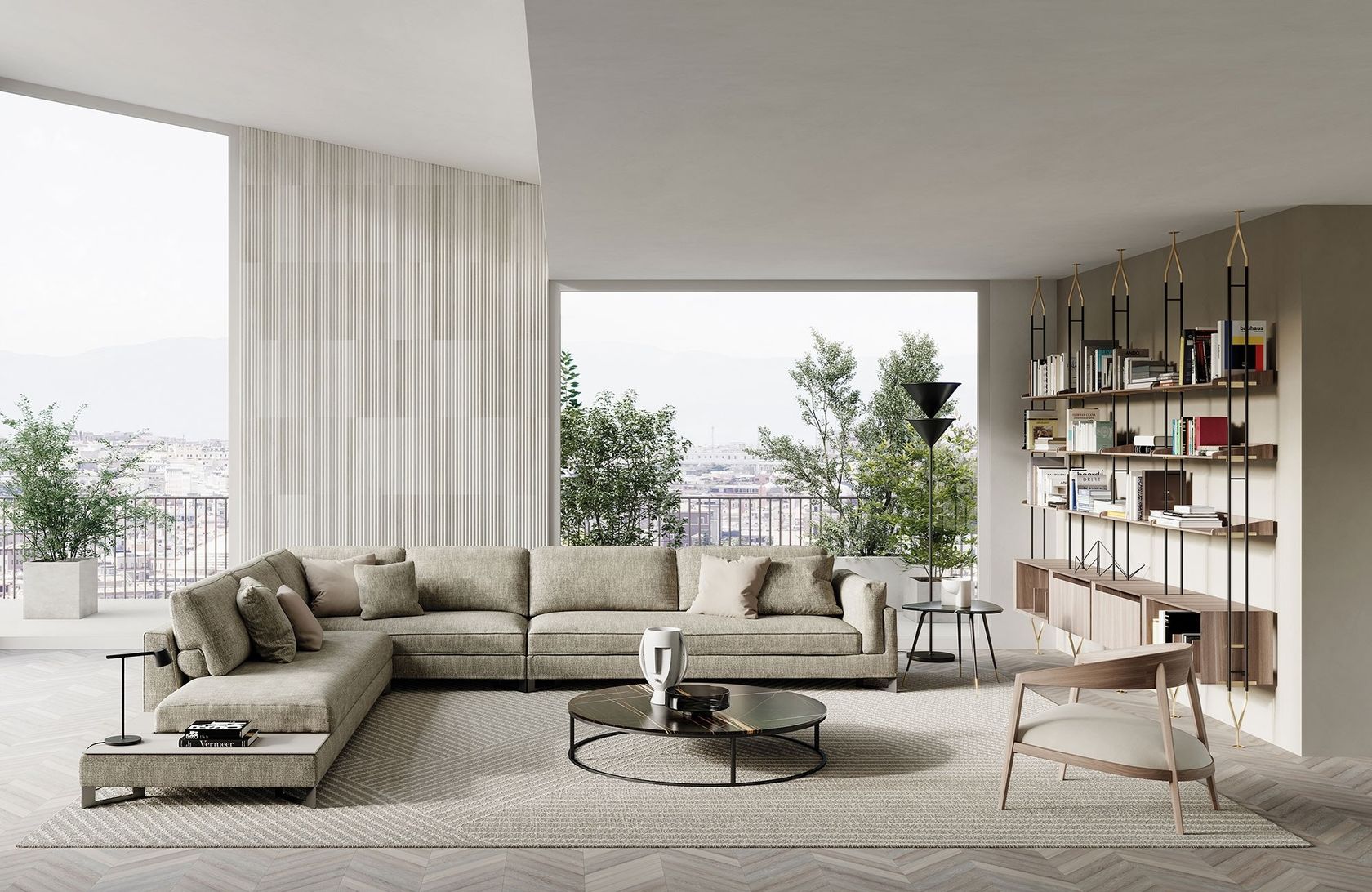 AMY Open floor-ceiling mounted bookcase By Frigerio | design Euro Sironi