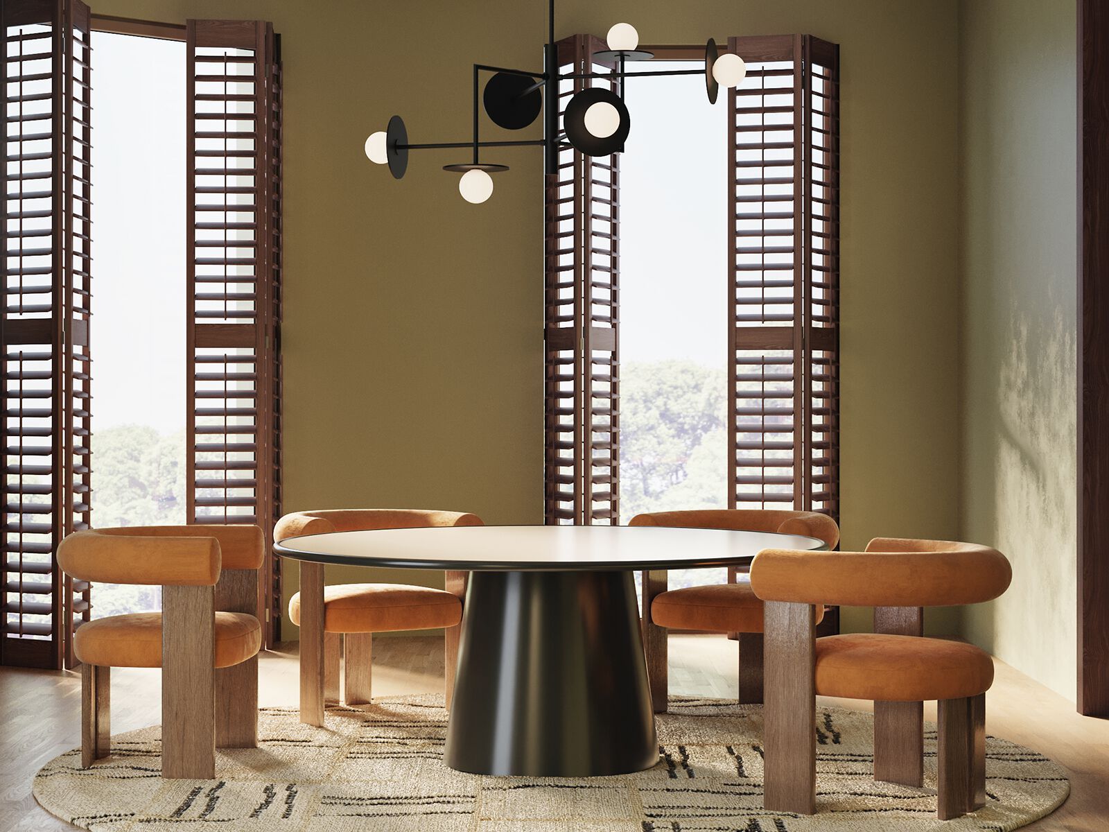 BOLTON Round wooden and marble table By ANA ROQUE INTERIORS