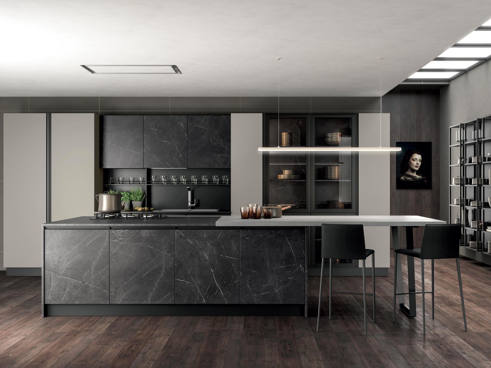 ARIA Kitchen with island with integrated handles By Febal Casa